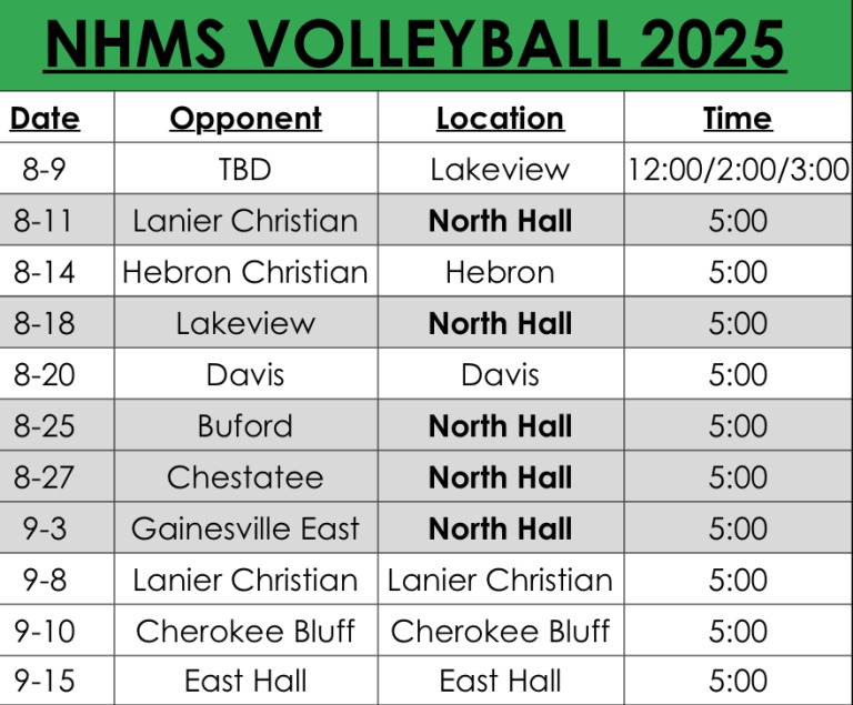 25-26 Sports Schedules – North Hall Middle School